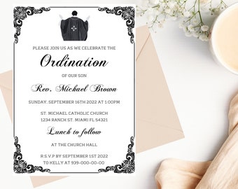 Editable Catholic Priest Ordination Invitation, Printable Ordination ...