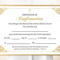 Gold Certificate of Confirmation, 11x8.5 Confirmation Certificate Template, Printable Church ...