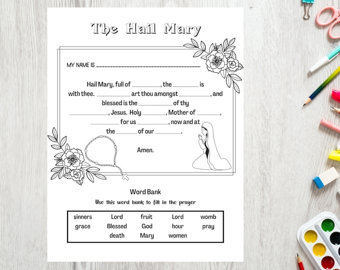 Hail Mary Worksheets - Etsy