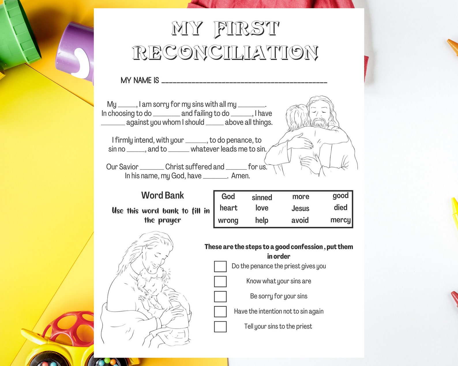 My First Reconciliation Coloring Page: Catholic Kids Activity (PDF) - Etsy