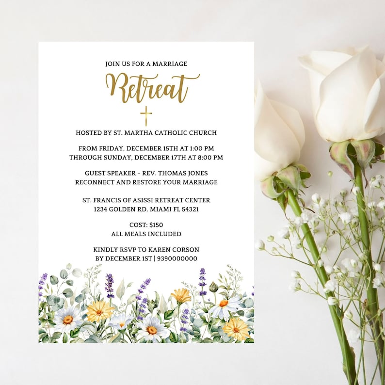 Catholic Marriage Retreat Invitation: Floral Flyer (digital Download ...