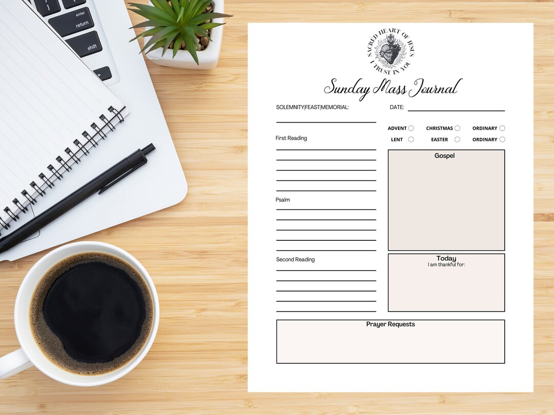 Sacred Heart Sunday Mass Journal: Catholic Mass Notes (PDF) - Etsy