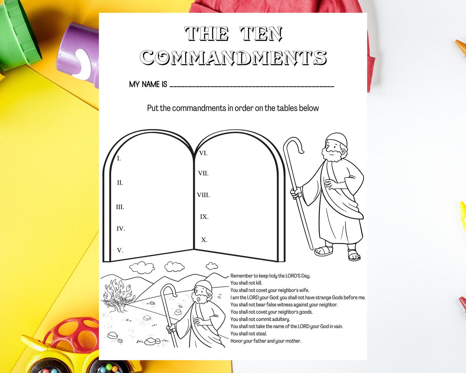 The Ten Commandments Coloring Page for Kids, Catholic Activities for ...