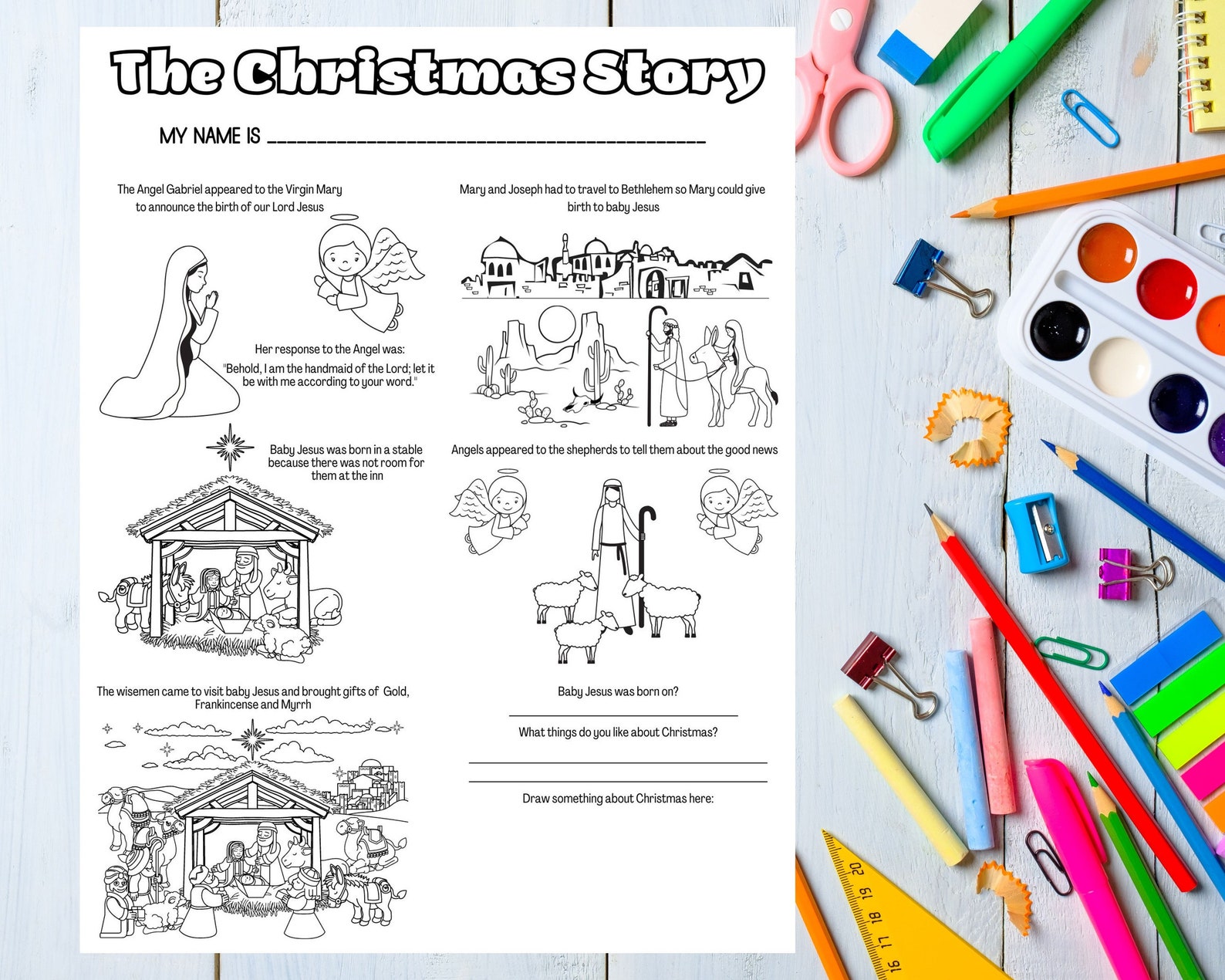 The Christmas Story Coloring Page for Kids, Catholic Activities for ...