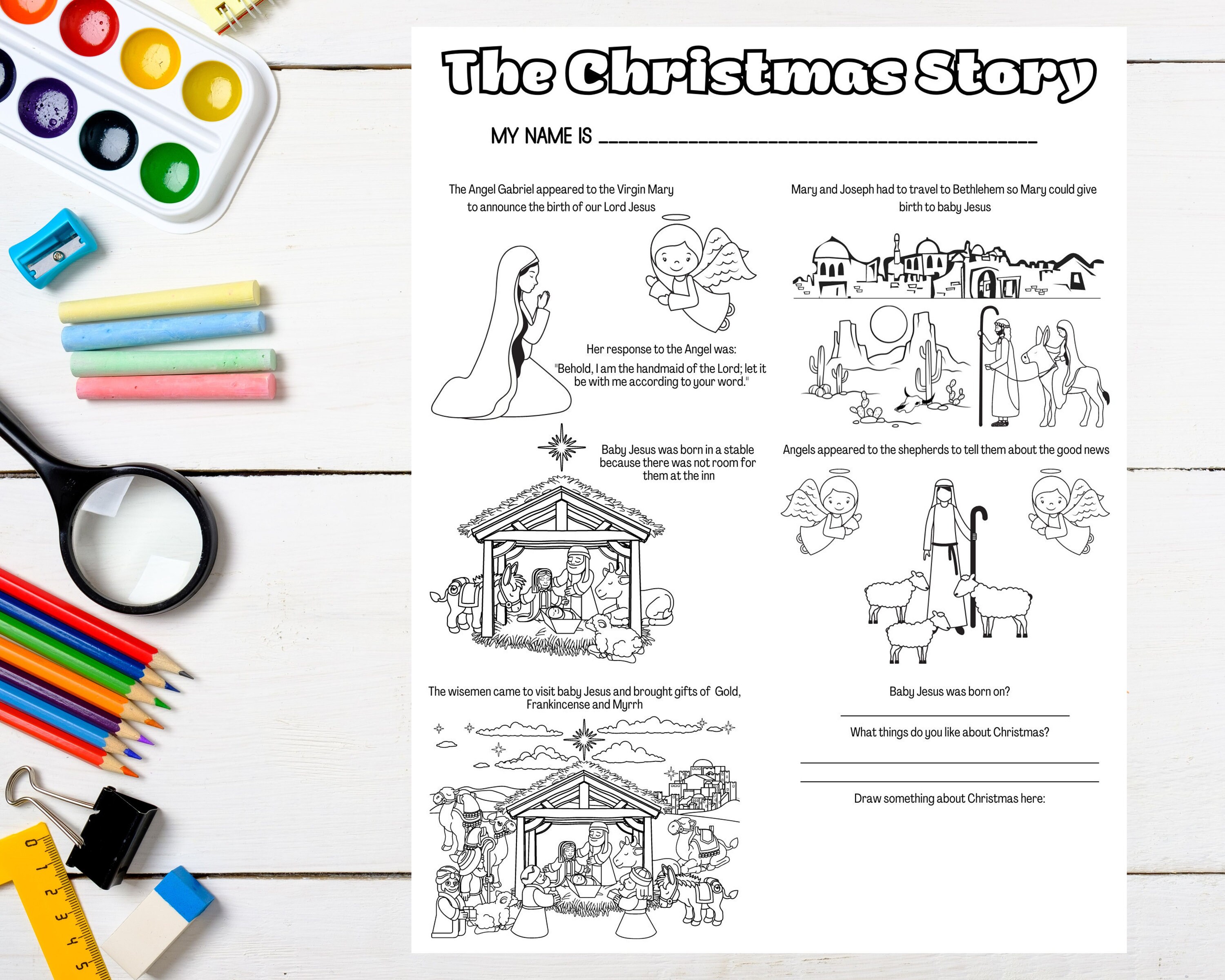 Christmas Story Coloring Page: Catholic Kids Activity (PDF) - Etsy