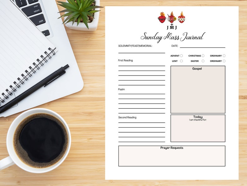 JMJ Sunday Mass Journal, Jesus Mary and Joseph Sunday Mass Notes, Holy ...