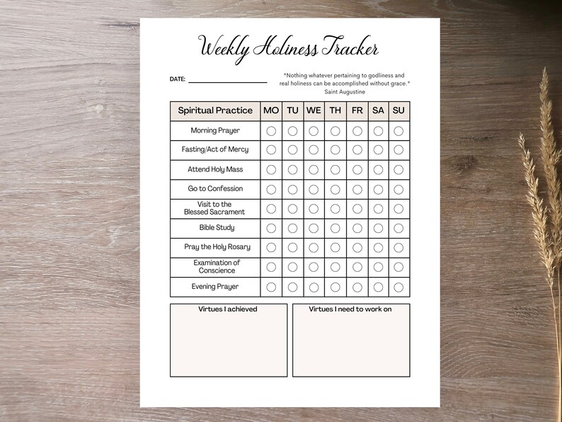 Catholic Weekly Holiness Tracker: Printable Sanctity Checklist (PDF ...