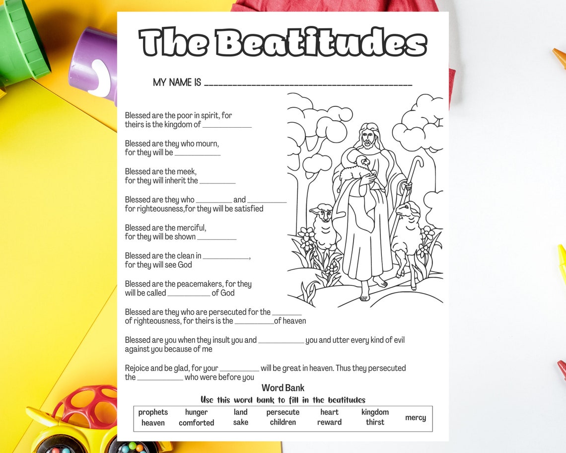 The Beatitudes Coloring Page: Catholic Kids Activity (PDF/JPEG) - Etsy