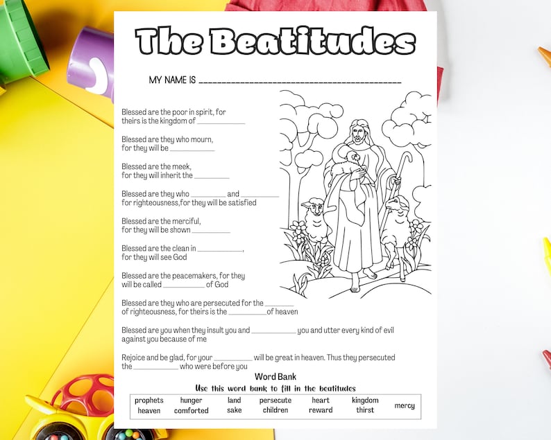 The Beatitudes Coloring Page: Catholic Kids Activity (PDF/JPEG) - Etsy ...