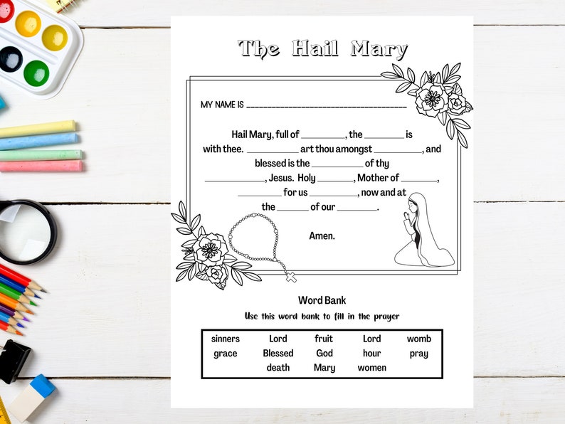 Hail Mary Prayer Coloring Page: Catholic Kids Activity (PDF) - Etsy
