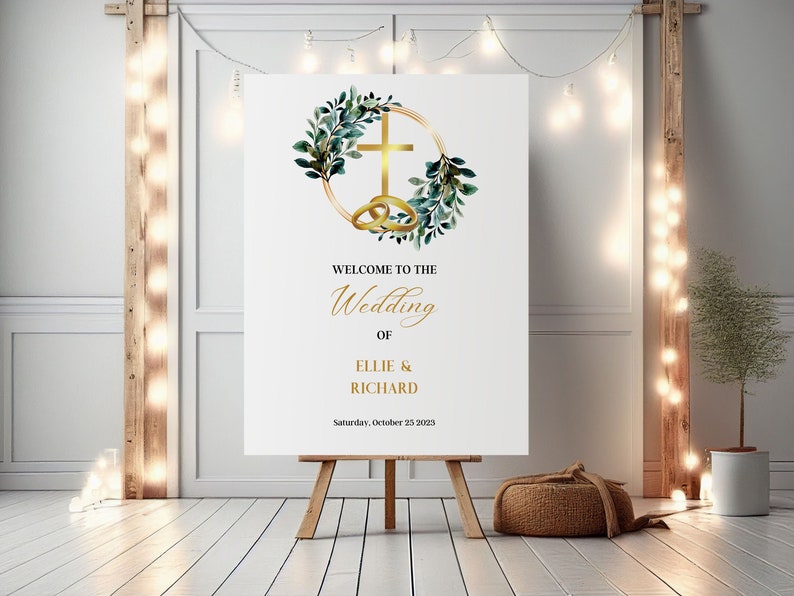 Greenery Wedding Welcome Sign, Catholic Wedding Sign, Catholic Wedding ...