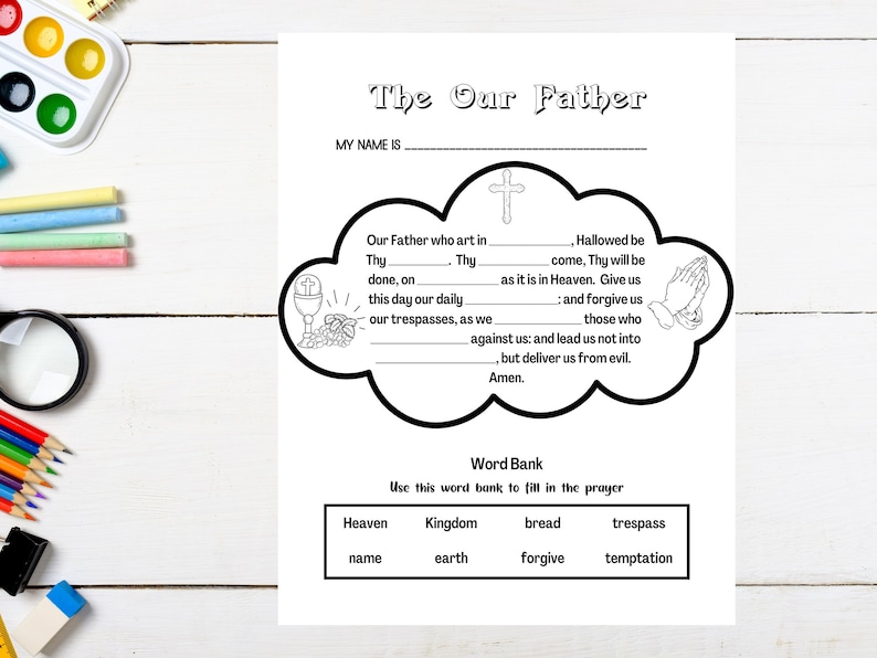 The Our Father Prayer Coloring Page for Kids Catholic - Etsy UK