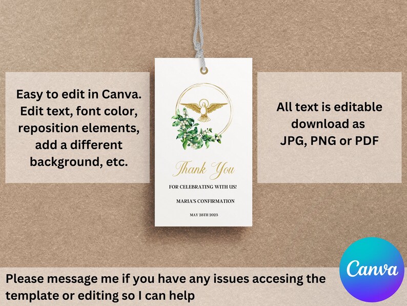 Confirmation Thank You Tag, Sacrament of Confirmation Digital Tag ...