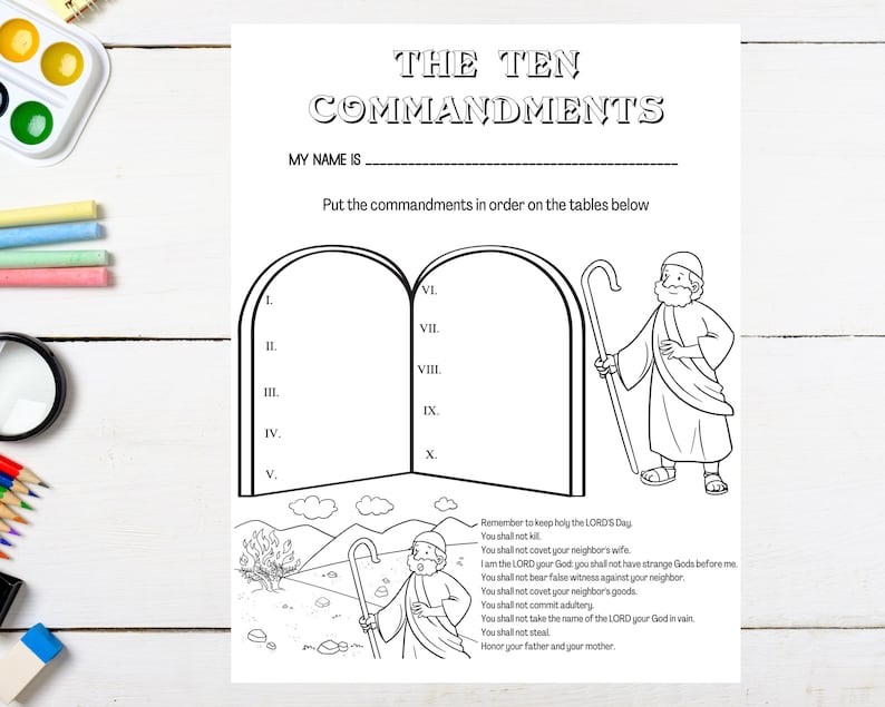 Ten Commandments Coloring Page: Catholic Kids Activity (PDF) - Etsy