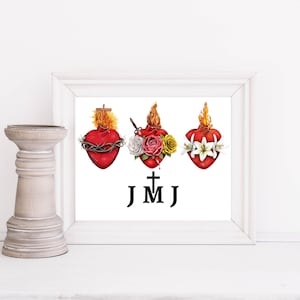 Jesus Mary Joseph Art Print: Three Hearts of the Holy Family (digital ...