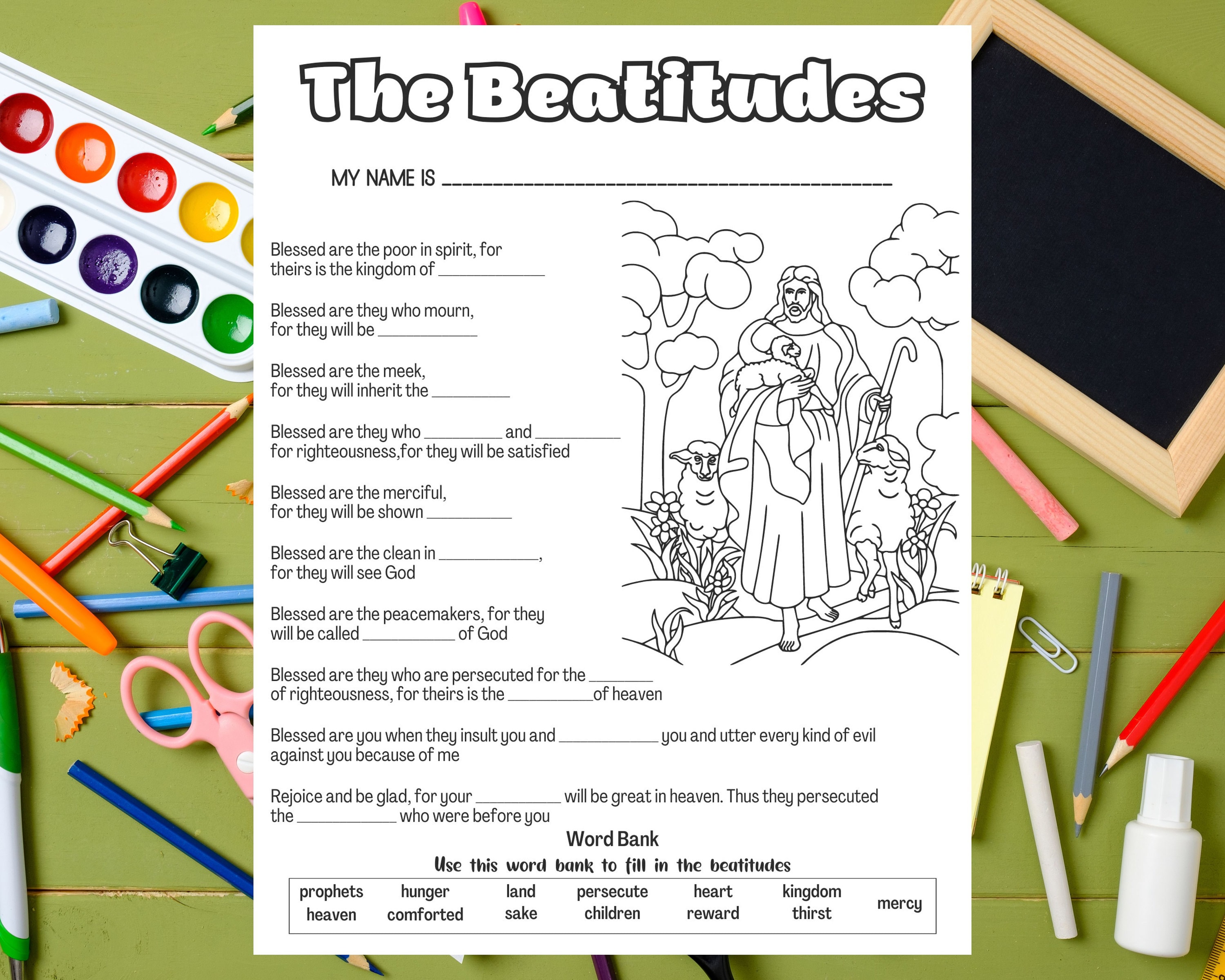 The Beatitudes Coloring Page: Catholic Kids Activity (PDF/JPEG) - Etsy
