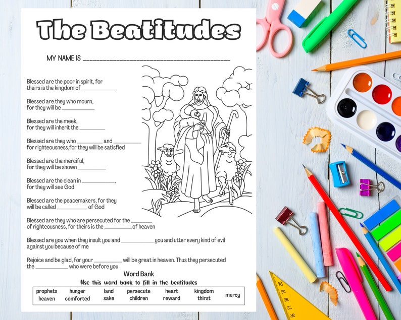 The Beatitudes Coloring Page for Kids Catholic Activities for - Etsy UK