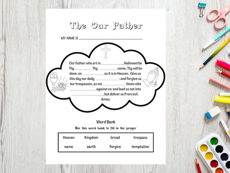 The Our Father Prayer Coloring Page for Kids Catholic - Etsy