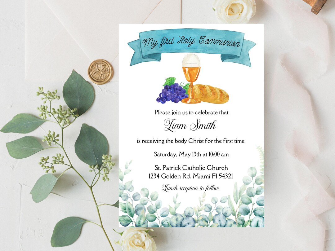 My First Holy Communion Boys Editable Invitation, First Holy Communion ...