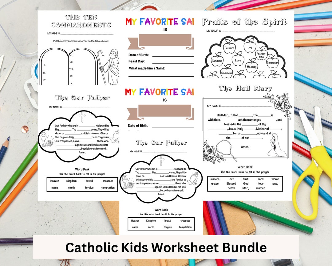 Catholic Kids Activities Bundle: Homeschool Worksheets (PDF) - Etsy