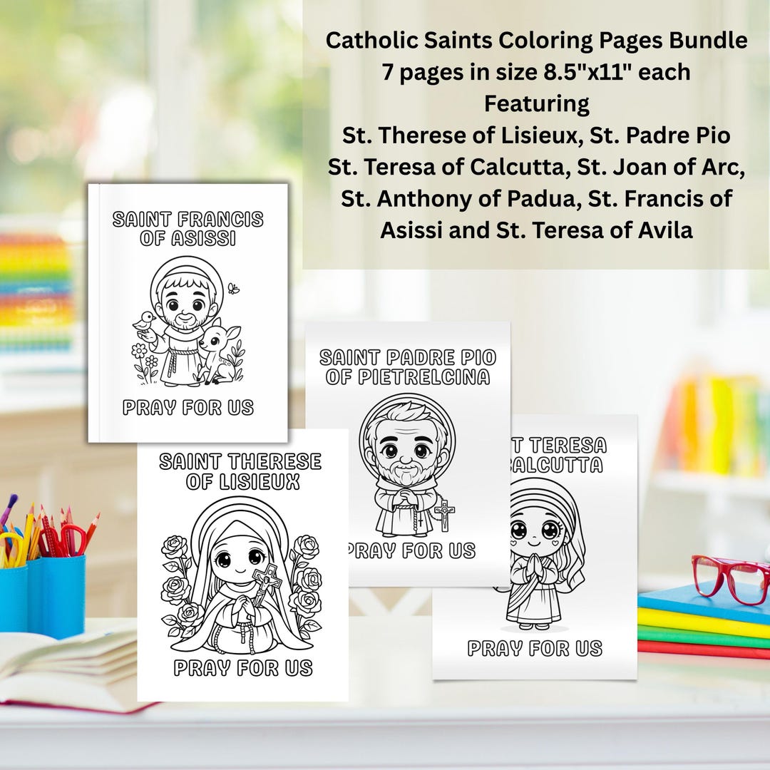 Catholic Saints Coloring Pages Bundle: Kids Activities (digital ...