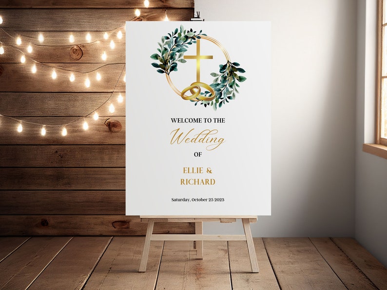Greenery Wedding Welcome Sign, Catholic Wedding Sign, Catholic Wedding ...