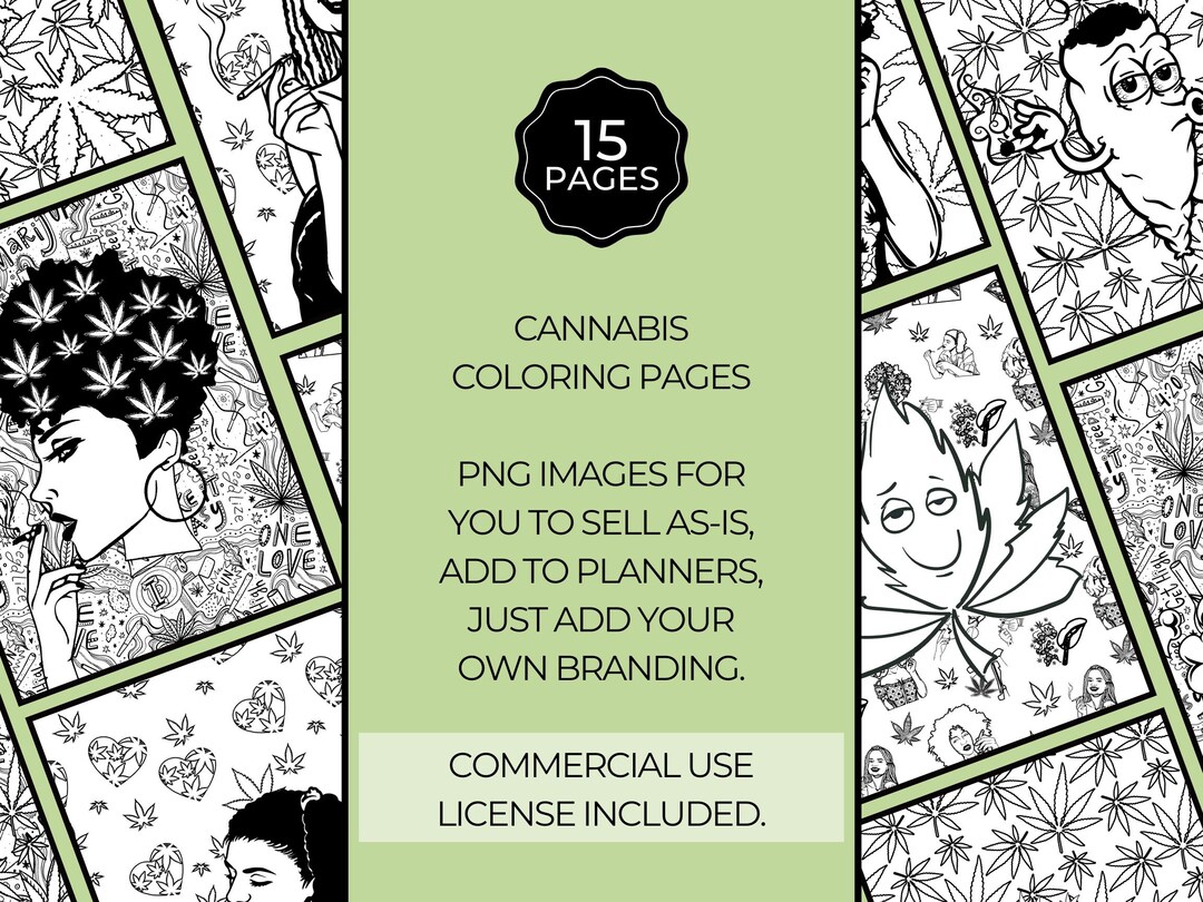 Cannabis Coloring Pages: Adult Stress Relief, Commercial Use (15 ...