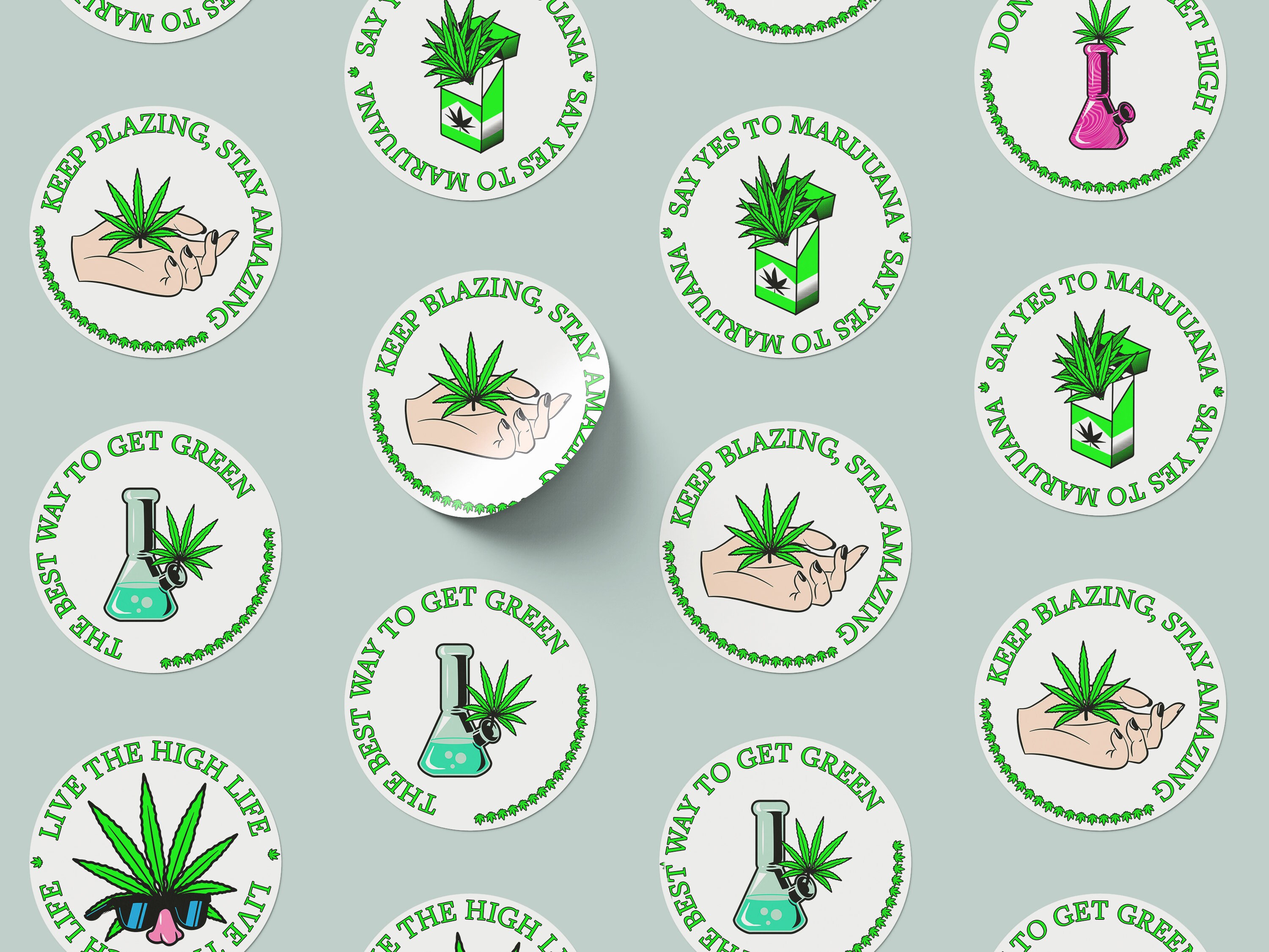 Digital: 5 Marijuana Stickers, Cannabis Stickers, 420, Weed ...