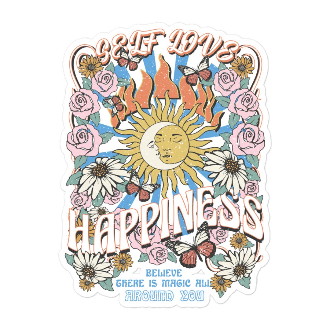 Self Love Happiness Mental Health Hippie Bubble-free Stickers Retro ...