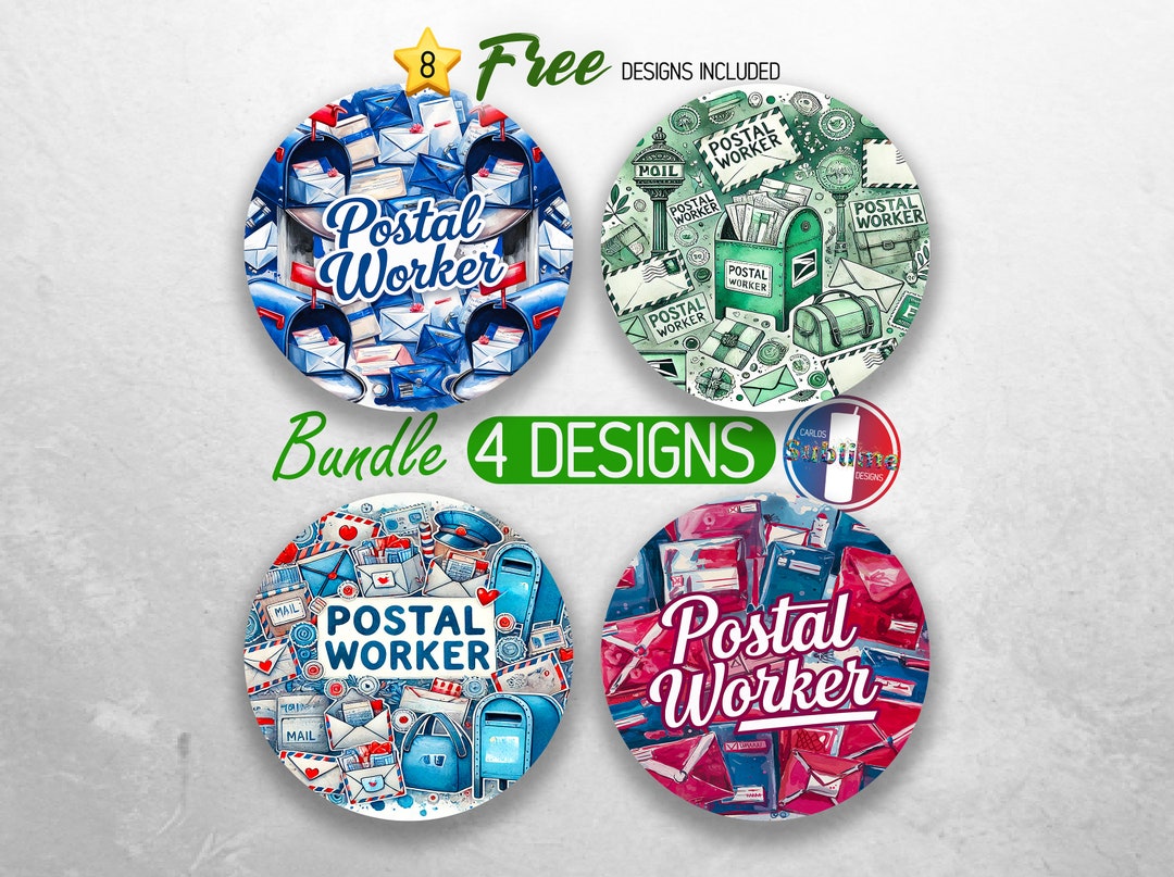 Postal Worker Car Coaster PNG Bundle Cute Mail Coaster Png Sublimation ...