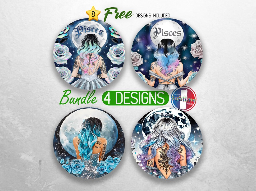 Pisces Zodiac Car Coaster PNG Bundle Celestial Coaster Png Sublimation ...