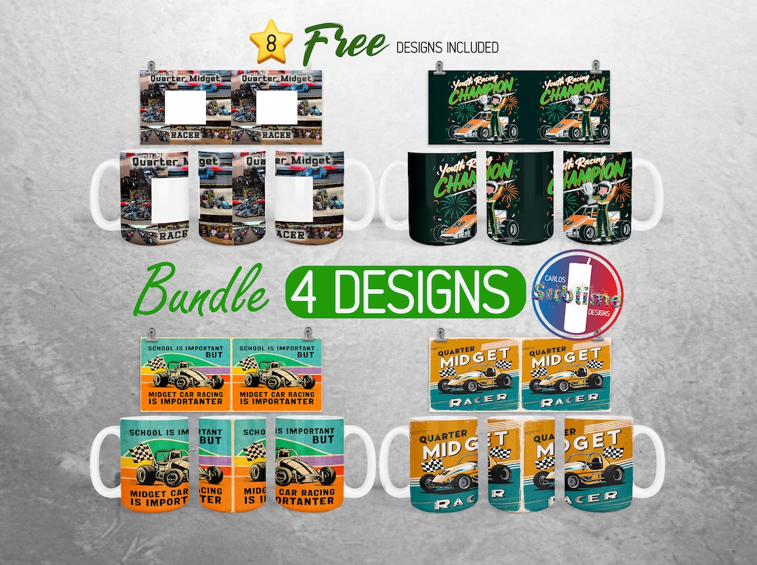 Quarter Midget Car Racing Mug Wrap PNG Bundle Kids Race Car 11oz and ...