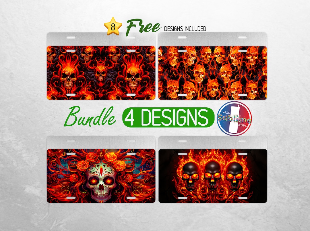 Flame Skull License Plate PNG Melted Skulls License Plate Design Skull ...