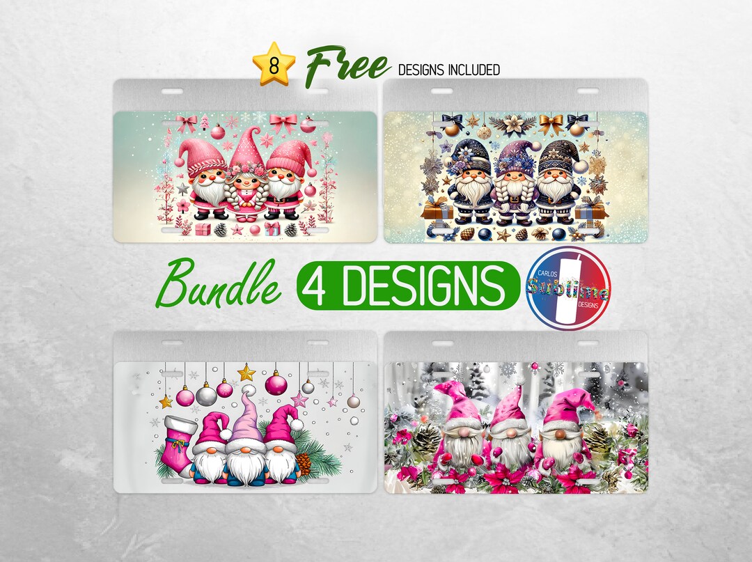 Christmas Gnomes License Plate PNG Bundle Cute Gnomes License Plate ...