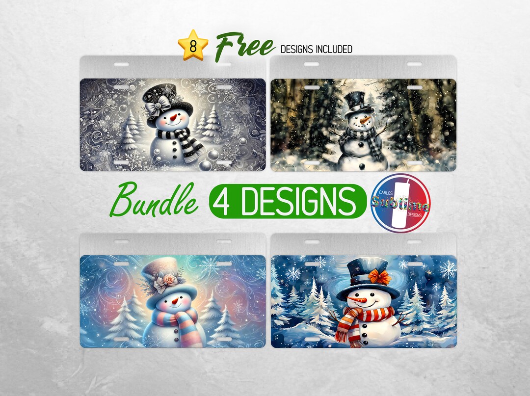 Christmas Snowman License Plate PNG Bundle Cute Snowman License Plate ...