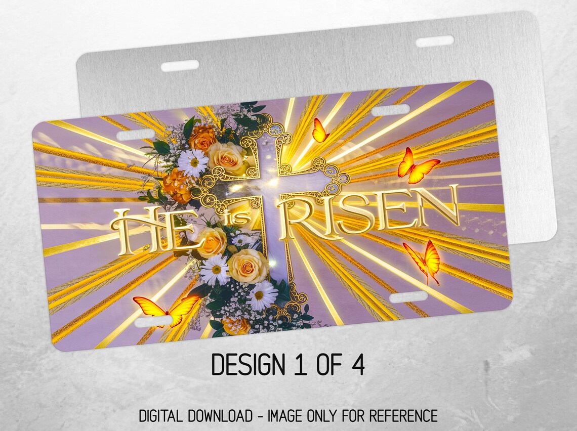 Easter He is Risen License Plate PNG Bundle Floral Christian Cross ...