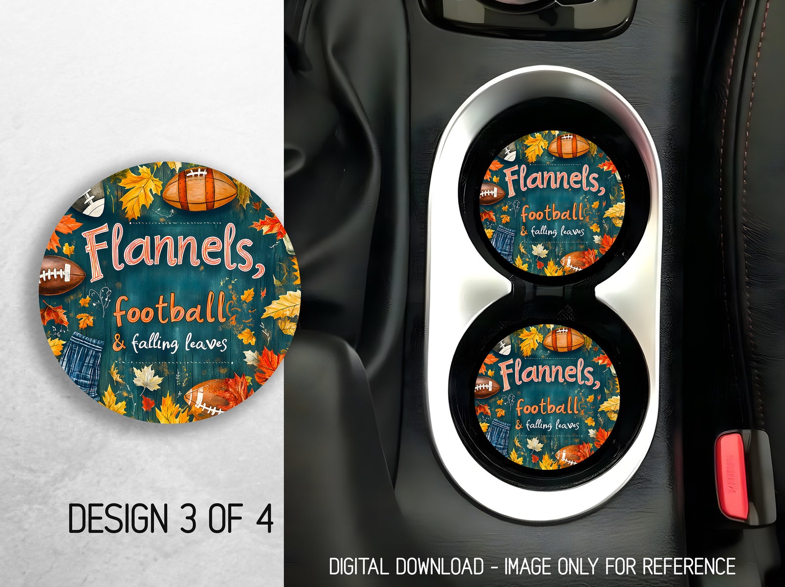 Football Country Fall Car Coaster PNG Bundle Rustic Autumn Leaves ...