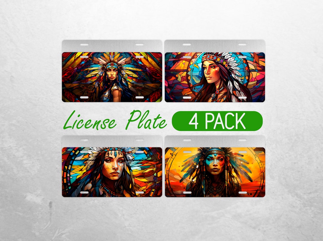 Native American License Plate PNG Bundle Stained Glass License Plate ...