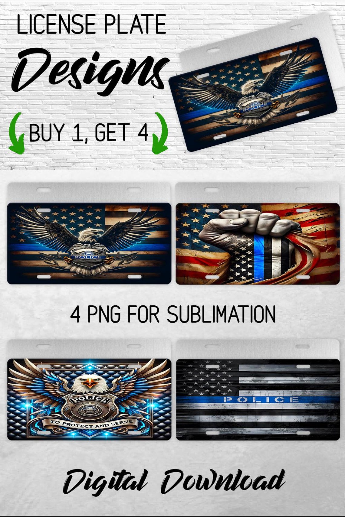Police License Plate PNG Bundle Police Officer License Plate Design USA ...