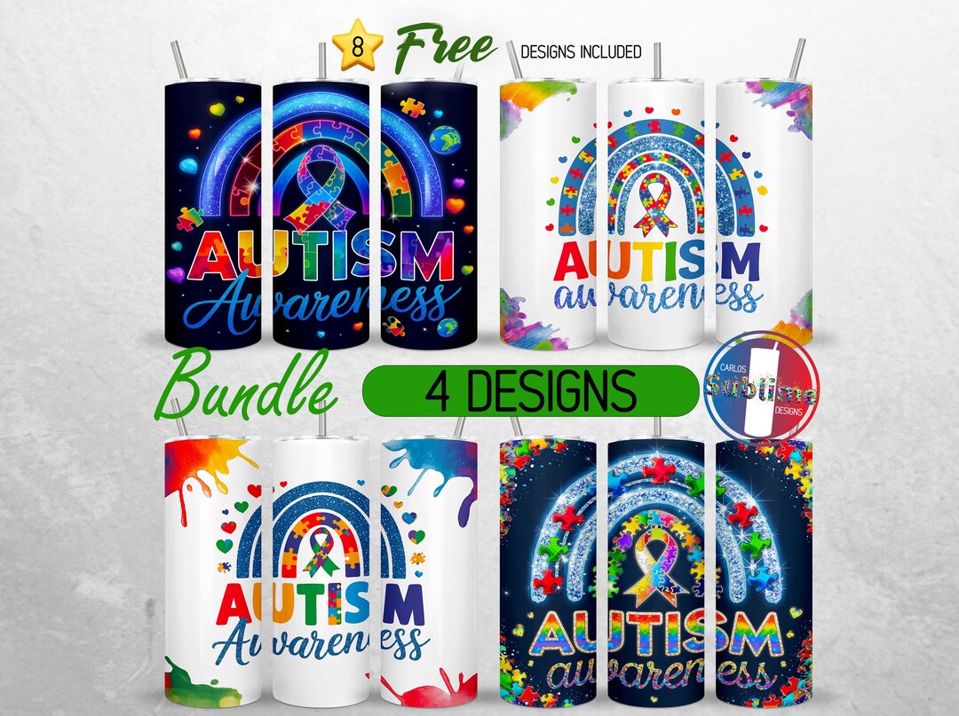 Rainbow Autism Tumbler Wrap 20oz Bundle Autism Awareness Tumbler PNG ...