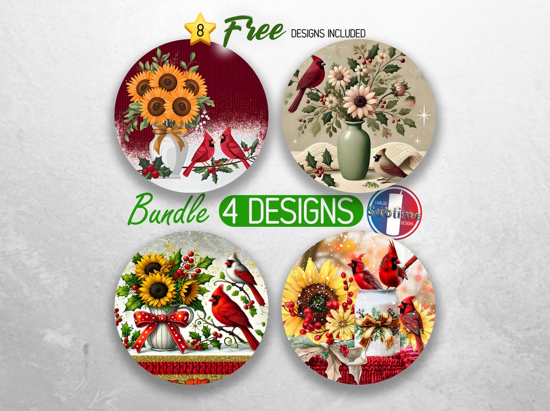 Red Cardinals Car Coaster PNG Bundle Christmas Cardinals Coaster Png ...