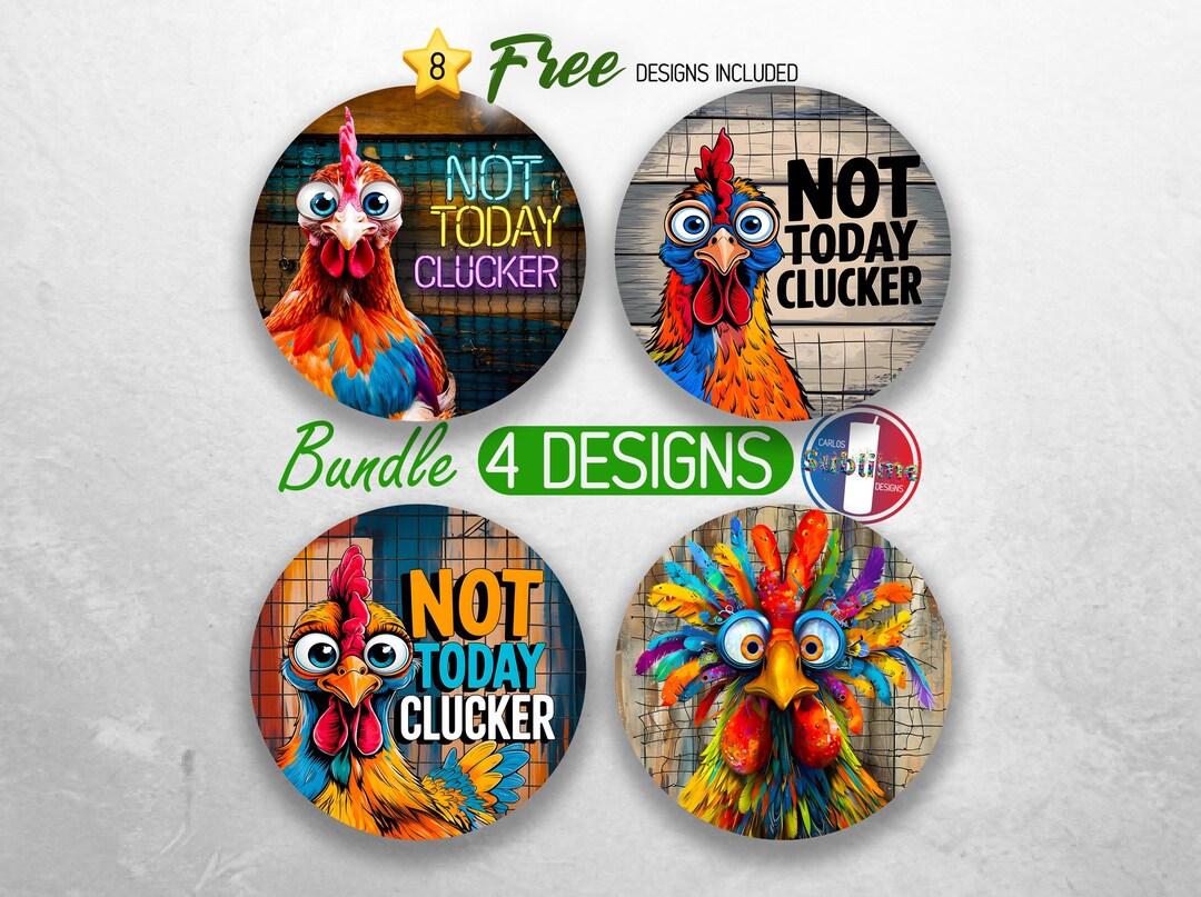 Crazy Chicken Car Coaster PNG Bundle Funny Rooster Coaster Png ...