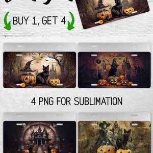 Retro Halloween License Plate PNG Spooky Black Cat License Plate Design ...