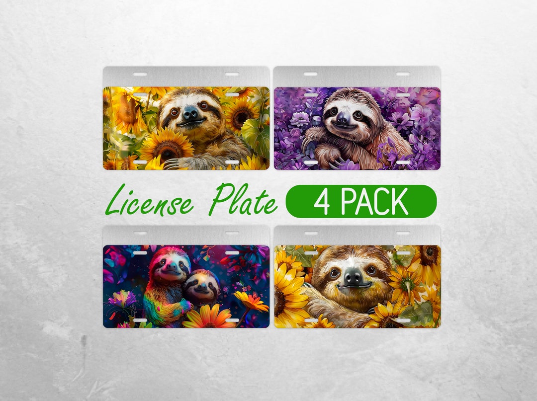 Sloth Sunflowers License Plate PNG Floral Cute Sloth License Plate ...