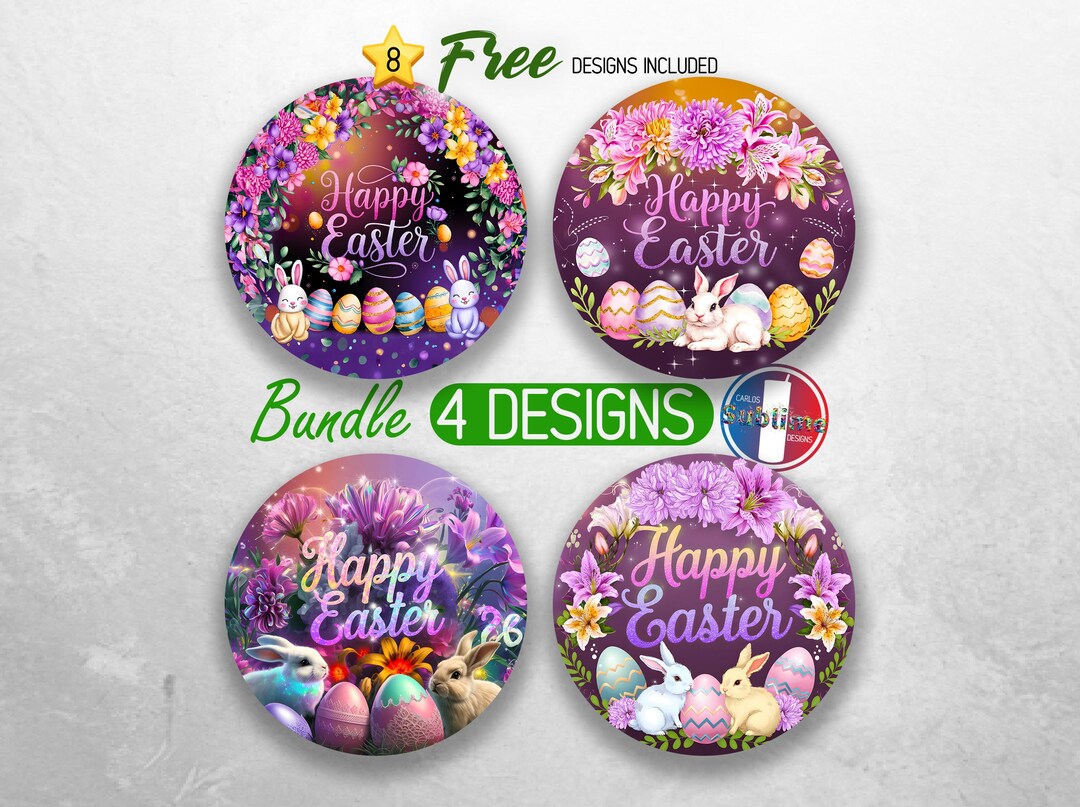 Floral Happy Easter Car Coaster PNG Bundle Easter Bunny Car Coaster ...