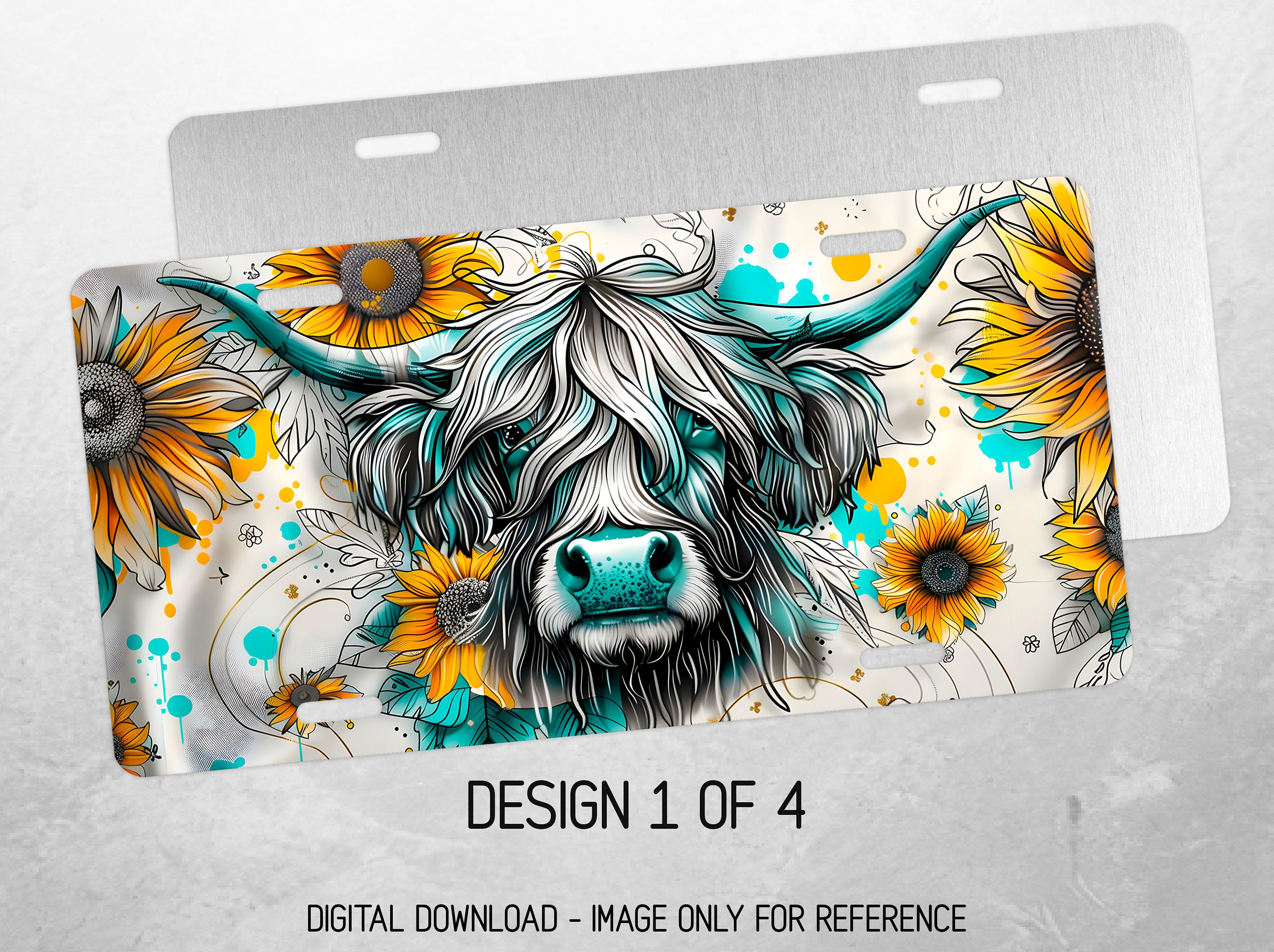 Western Highland Cow License Plate PNG Bundle Sunflower Western License ...