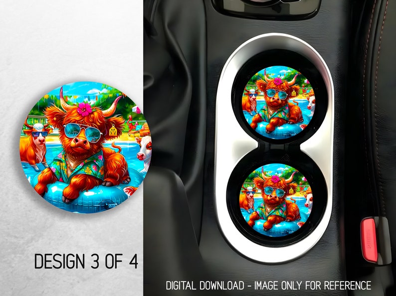 Car Coaster PNG Bundle, Cute Highland Cow Design, Digital Download ...