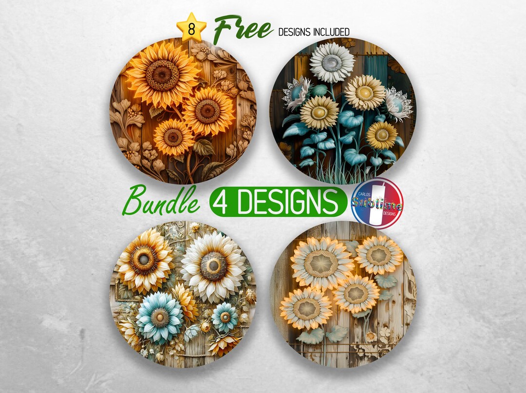 Rustic Floral Car Coaster PNG Bundle Western Sunflower Car Coaster ...