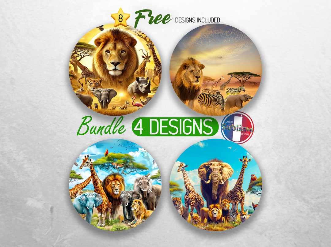 Wild Animals SAFARI Car Coaster PNG Bundle African Wildlife Coaster Png ...