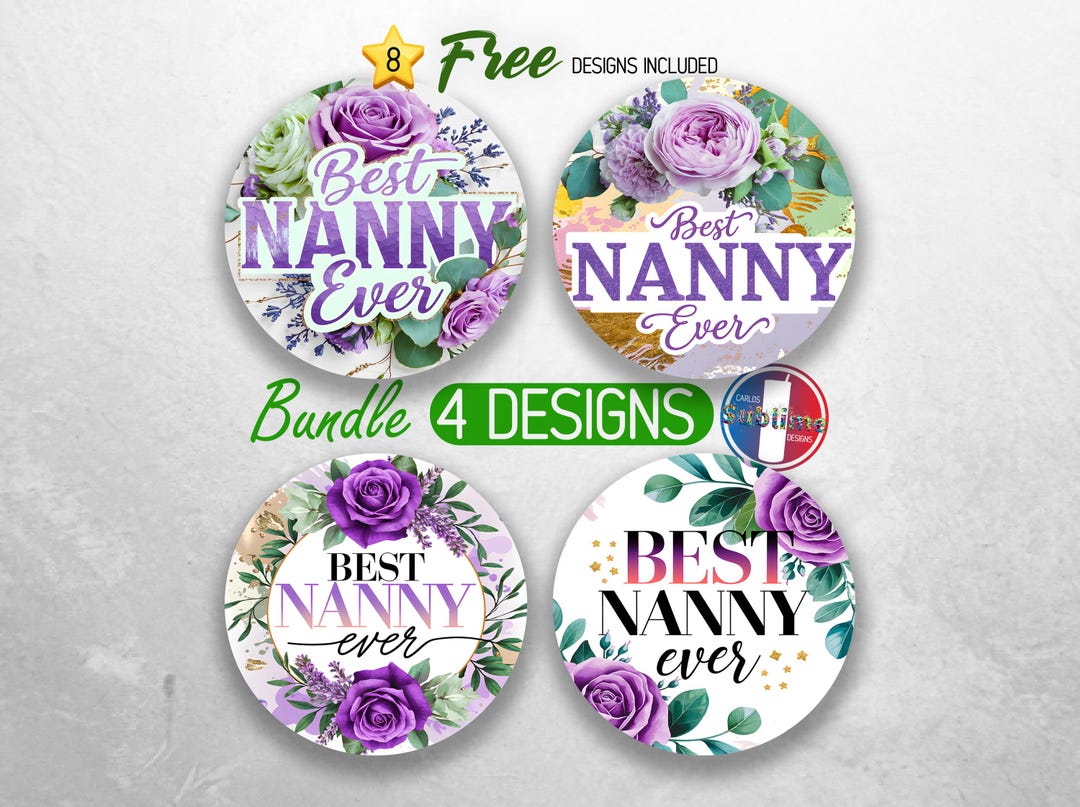 Best Nanny Car Coaster PNG Bundle Floral Nanny Car Coaster Sublimation ...